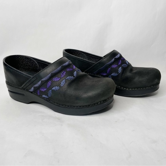 Dansko | Shoes | Dansko Black Nubuck Leather Embroidered Purple And ...